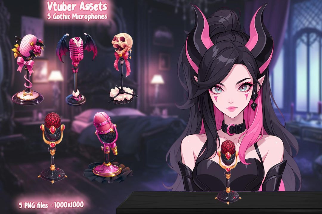 Gothic Microphones Vtuber Assets, 2D Stream Decoration (digital ...