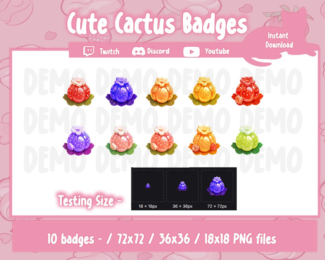 10 Cute Cactus Sub Badges Twitch Download Digital, Ready to Use, Cute ...