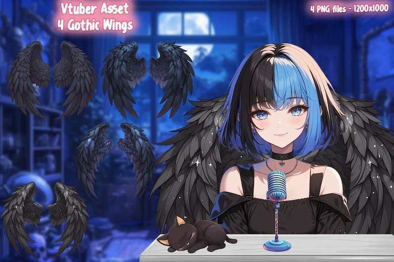 4 Gothic Wings , Vtuber Assets PNG, Transparent ,2D Digital Assets, Digital Download, Stream ...