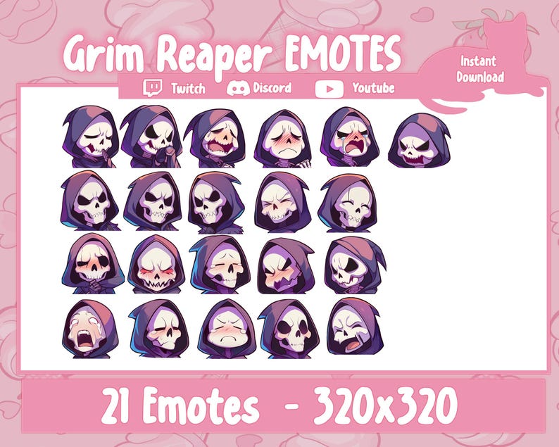 21 Grim Reaper, Emotes, Discord, Twitch Download Digital, Ready to Use ...