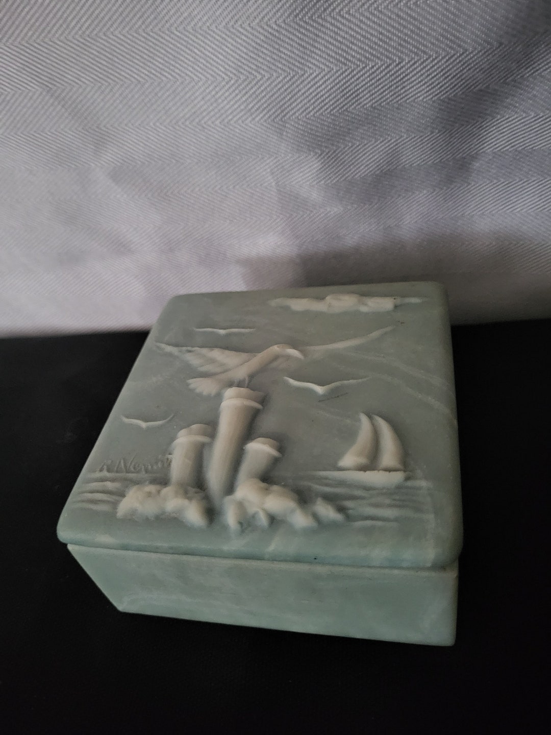 Vintage Vintage Incolay Stone Jewelry Trinket Box Seagull, Sailboat - Etsy