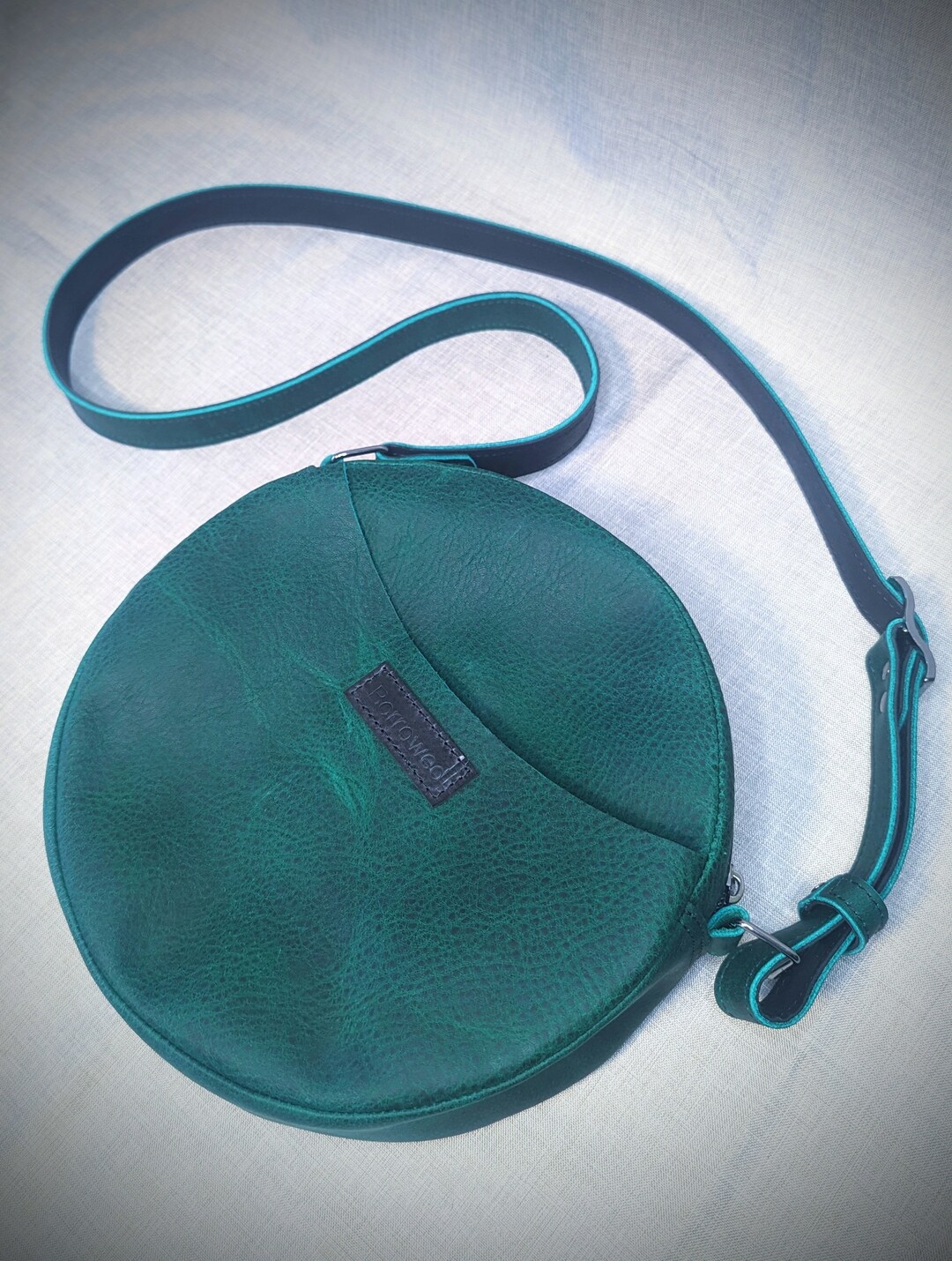 Green Leather Circle Purse, Round Bag, Canteen Style - Etsy