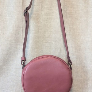 Mauve Leather Circle Purse, Round Bag, Canteen Style - Etsy