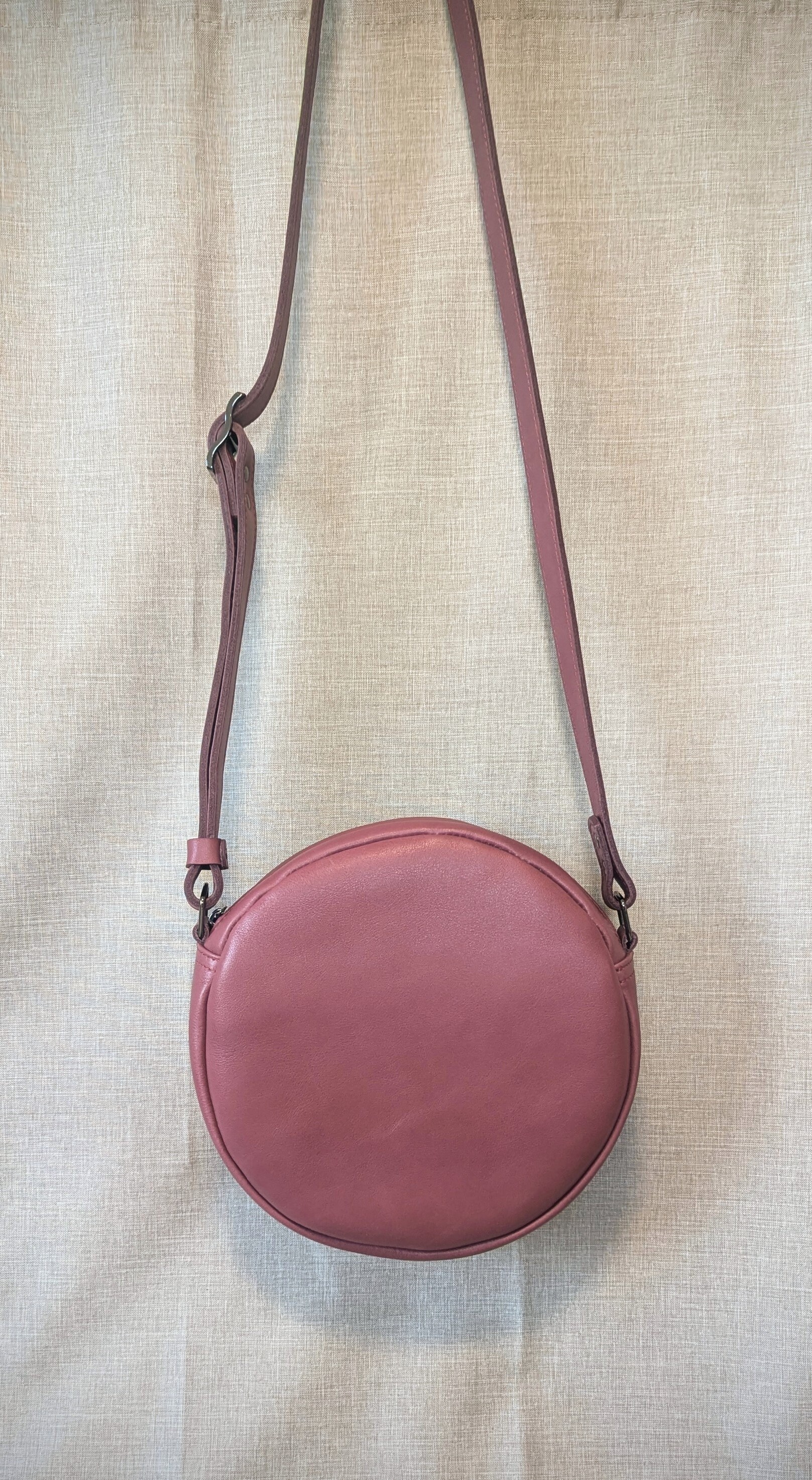 Mauve Leather Circle Purse, Round Bag, Canteen Style - Etsy