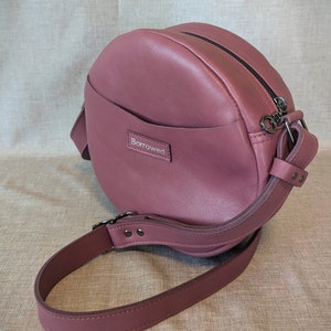Mauve Leather Circle Purse, Round Bag, Canteen Style - Etsy