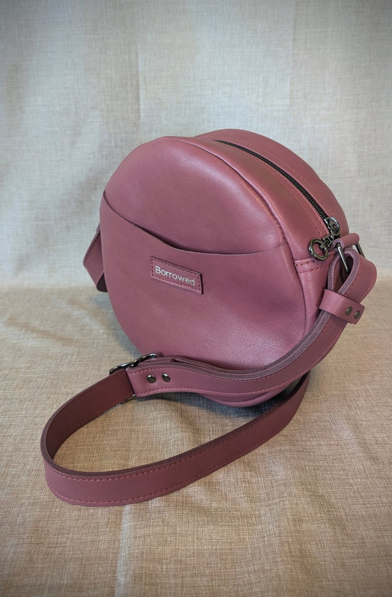 Mauve Leather Circle Purse, Round Bag, Canteen Style - Etsy