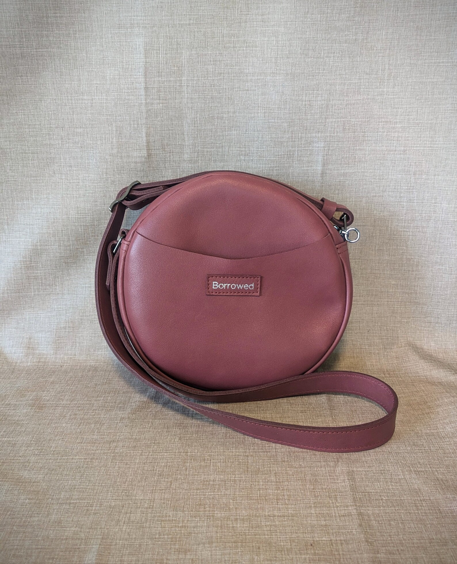 Mauve Leather Circle Purse, Round Bag, Canteen Style - Etsy