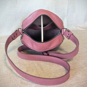 Mauve Leather Circle Purse, Round Bag, Canteen Style - Etsy