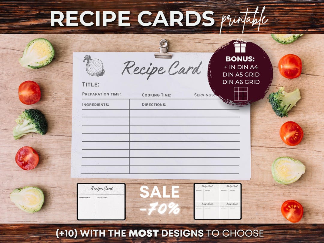 Recipe Card for Handwritten Recipes, Recipe Binder Pages, Printable ...