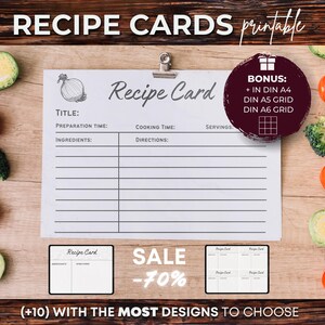 Recipe Card for Handwritten Recipes, Recipe Binder Pages, Printable ...