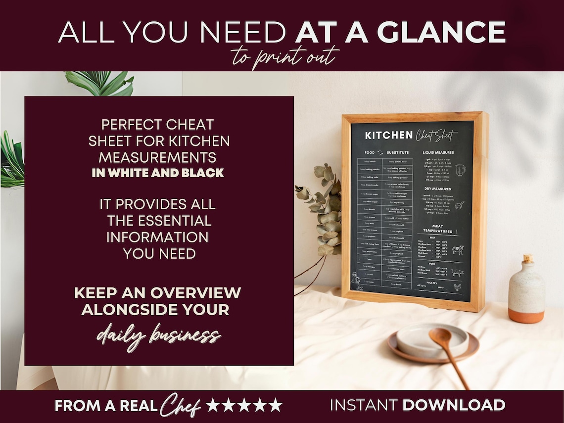 Printable Kitchen Cheat Sheet, Cooking Times Chart, Kitchen Guide ...