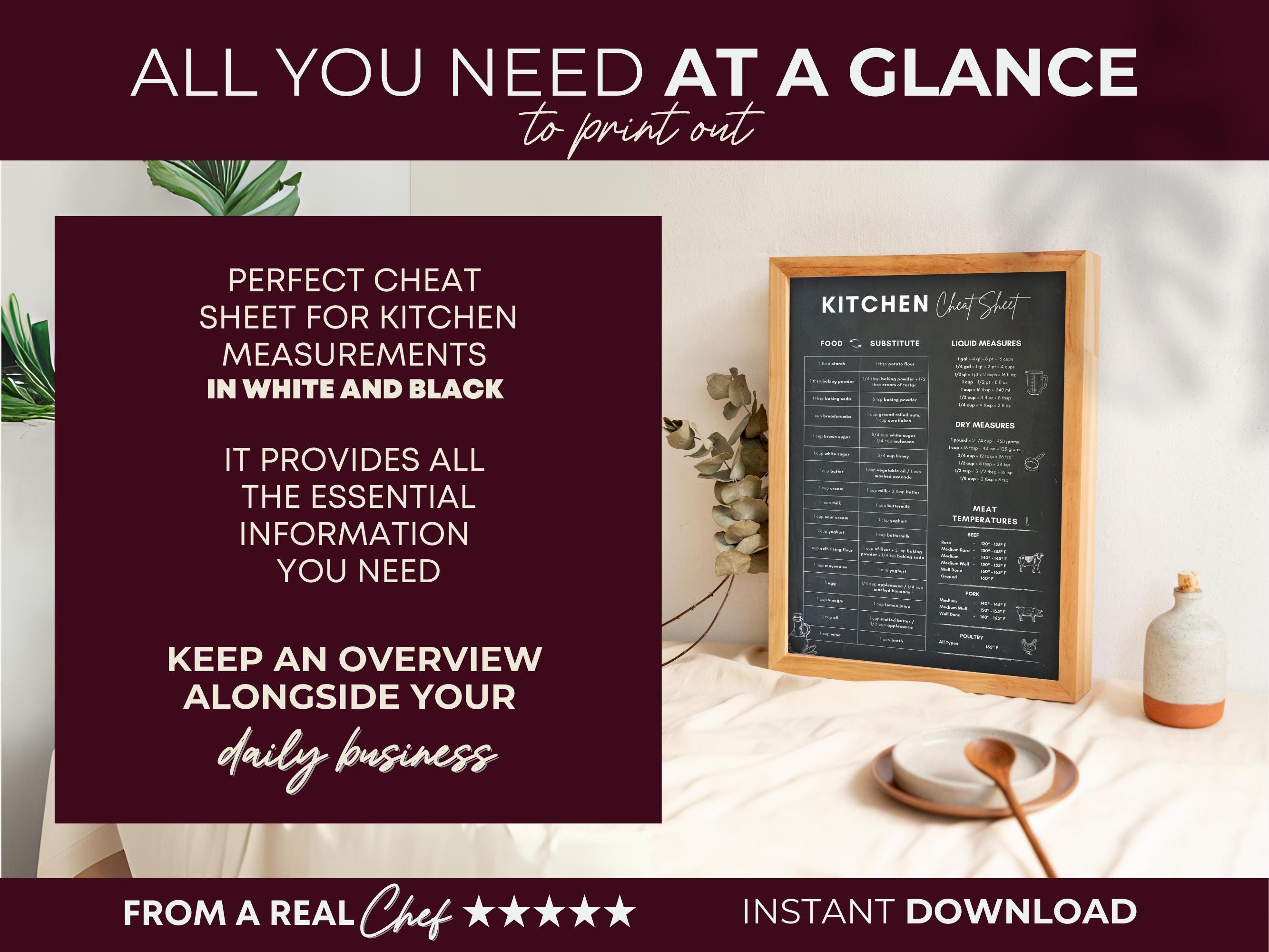 Printable Kitchen Cheat Sheet, Cooking Times Chart, Kitchen Guide ...