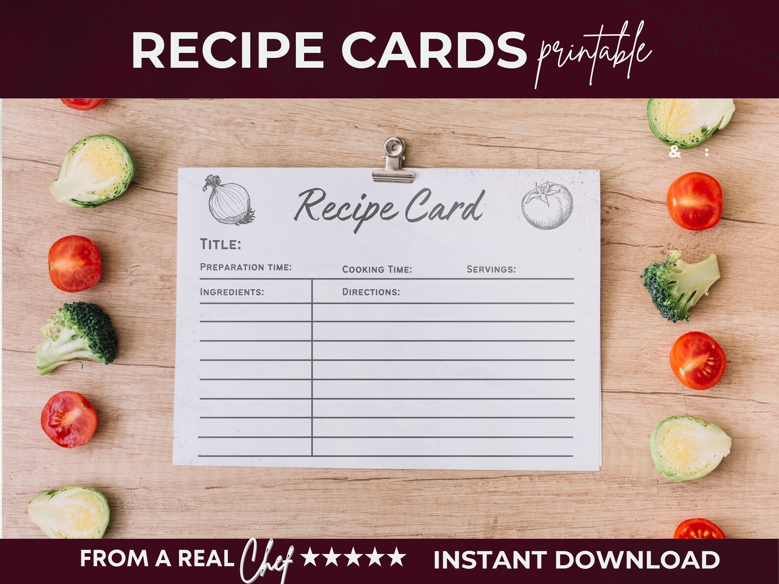 Recipe Card for Handwritten Recipes, Recipe Binder Pages, Printable ...