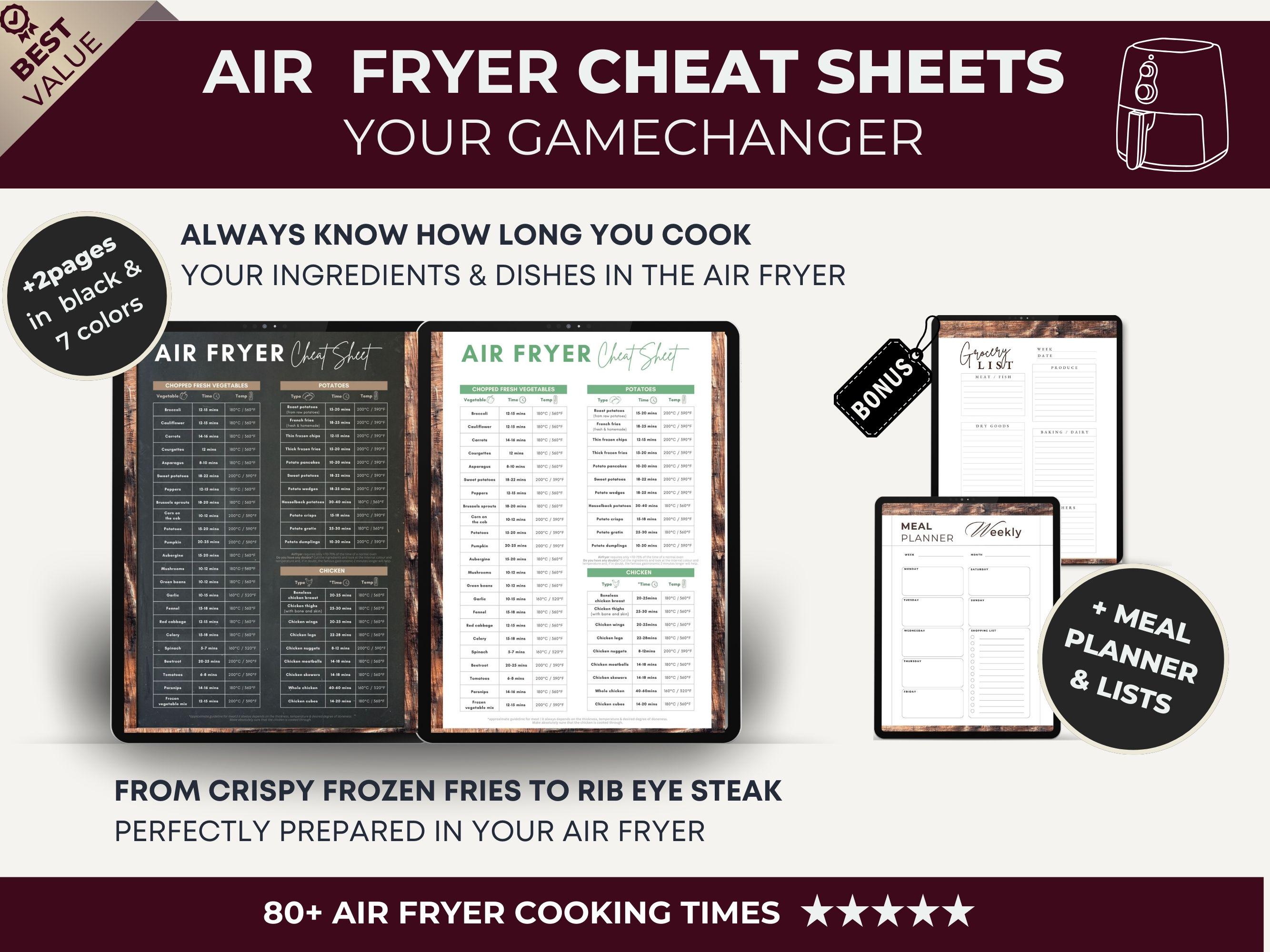 Printable Air Fryer Cheat Sheet, Air Fryer Cook Times Chart, Air Fryer ...