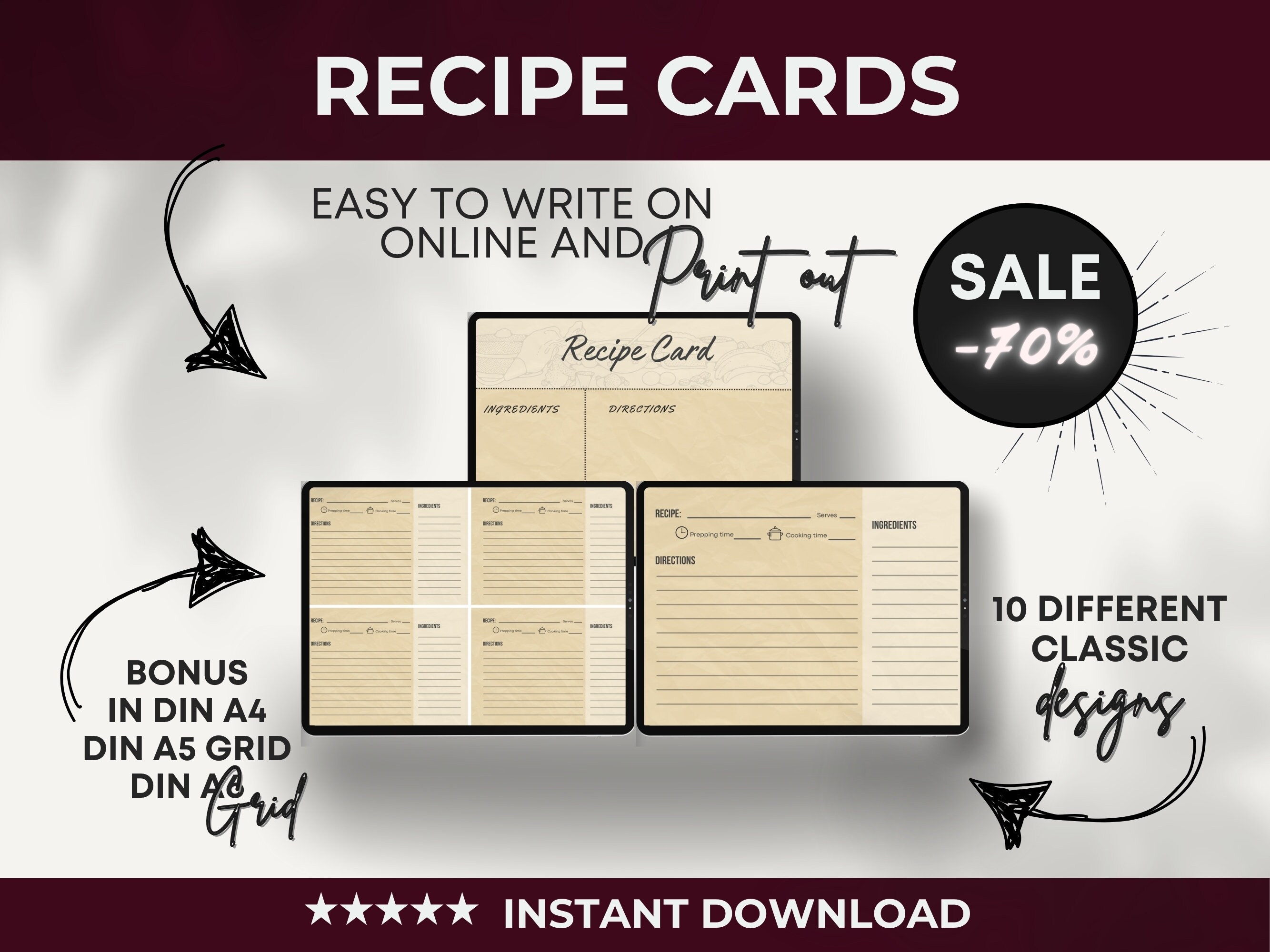 Editable Recipe Cards, Fillable Recipe Cards, Recipe Binder Pages ...