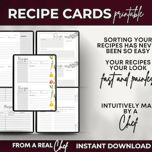 Recipe Card for Handwritten Recipes, Recipe Binder Pages, Printable ...