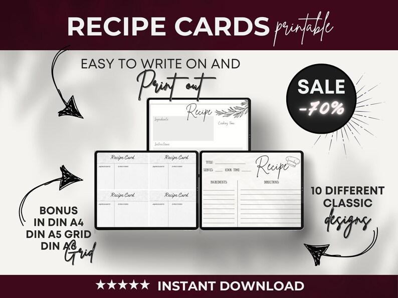 Recipe Card for Handwritten Recipes, Recipe Binder Pages, Printable ...