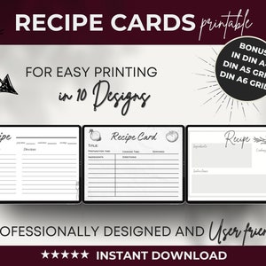 Recipe Card for Handwritten Recipes, Recipe Binder Pages, Printable ...