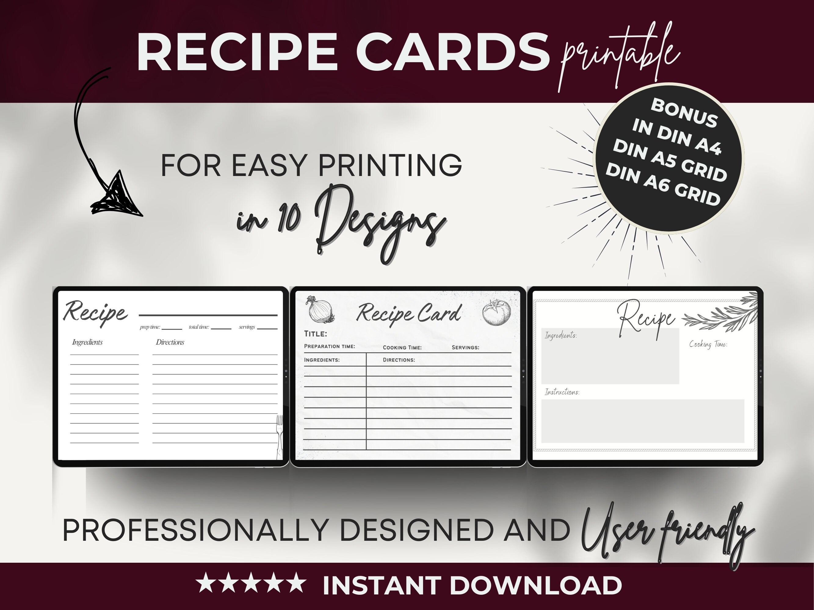 Recipe Card for Handwritten Recipes, Recipe Binder Pages, Printable ...