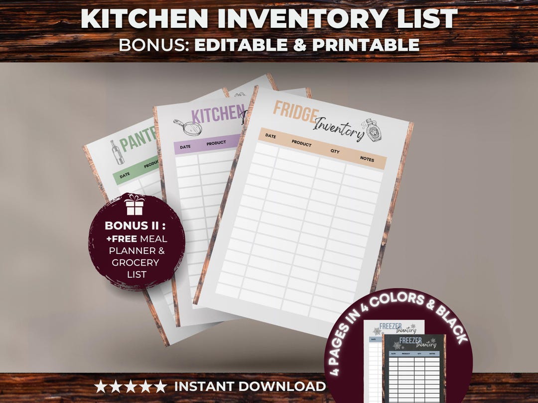 Editable Kitchen Inventory List, Editable Inventory Management, Pantry ...
