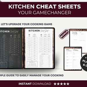 Printable Kitchen Cheat Sheet, Cooking Times Chart, Kitchen Guide ...
