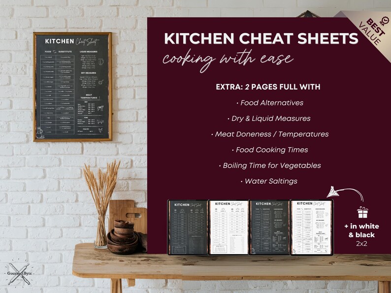 Printable Kitchen Cheat Sheet, Cooking Times Chart, Kitchen Guide ...