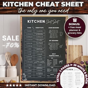 Printable Kitchen Cheat Sheet, Cooking Times Chart, Kitchen Guide ...