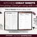 Printable Kitchen Cheat Sheet, Cooking Times Chart, Kitchen Guide ...