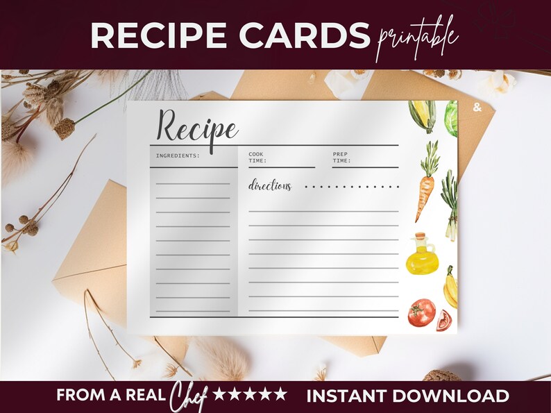 Recipe Card for Handwritten Recipes, Recipe Binder Pages, Printable ...