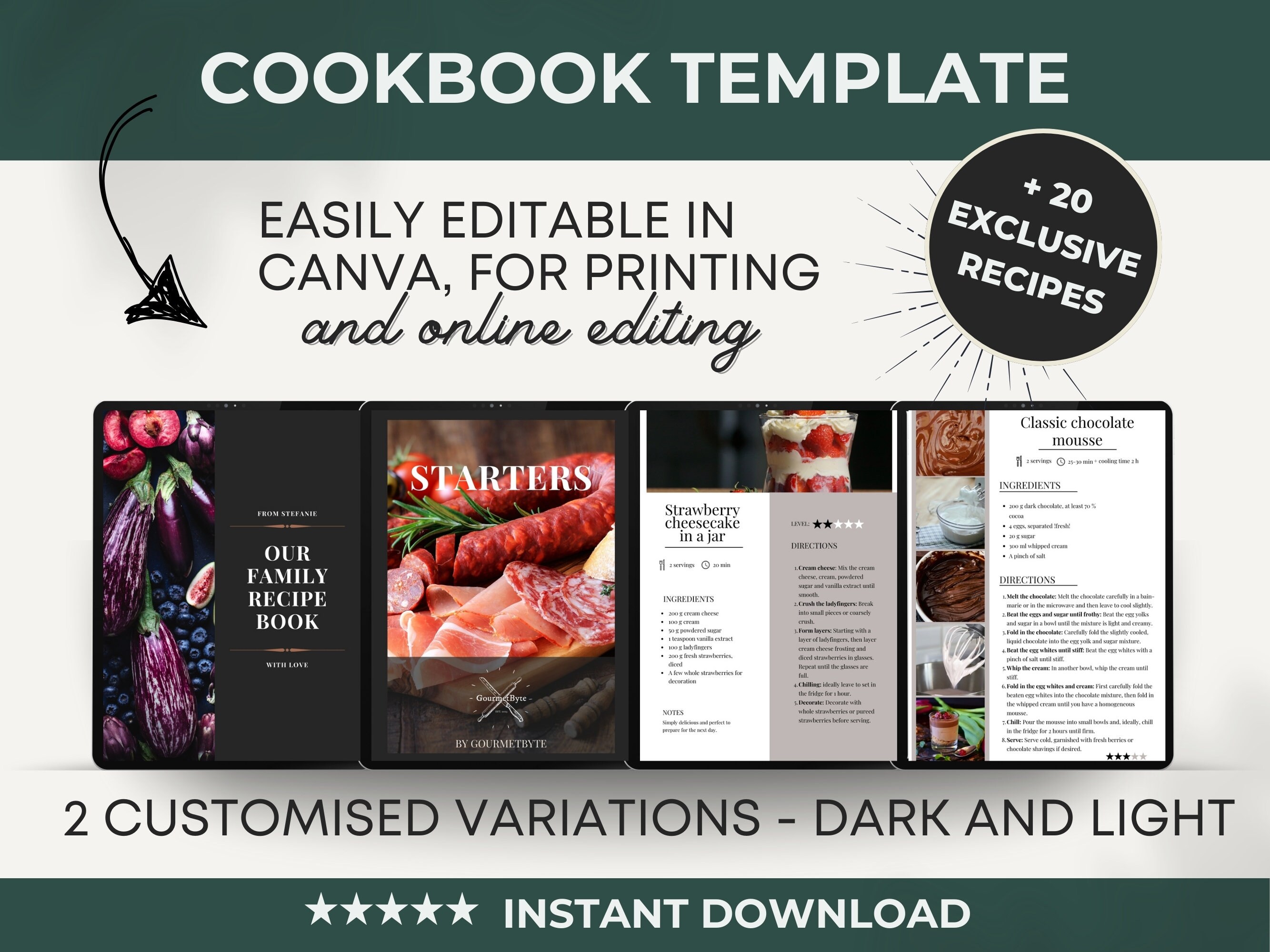 Digital Cookbook, Editable Recipe Book Template, Cookbook Template ...