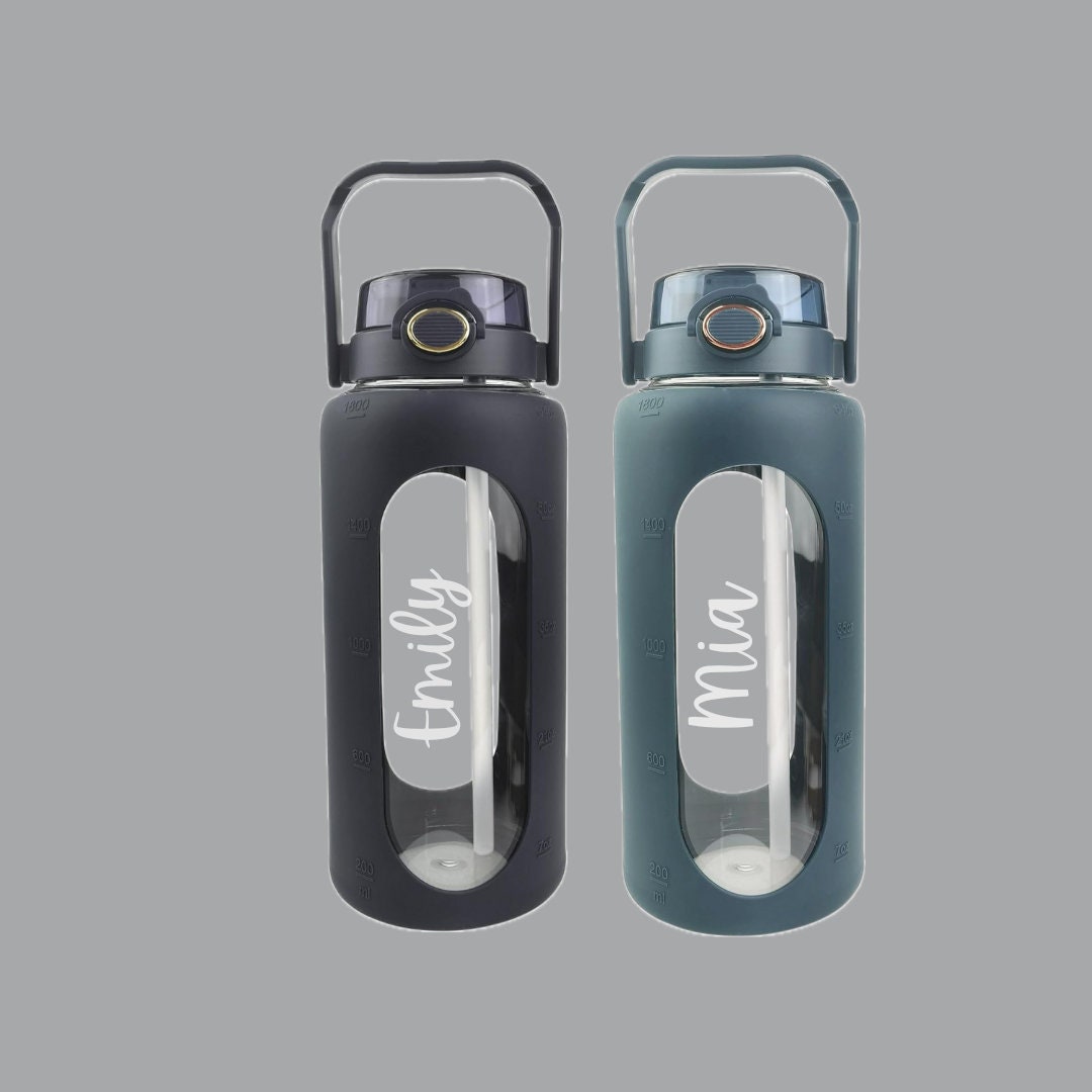 Personalized Large Glass Water Bottle | Reusable Glass Tumbler ...