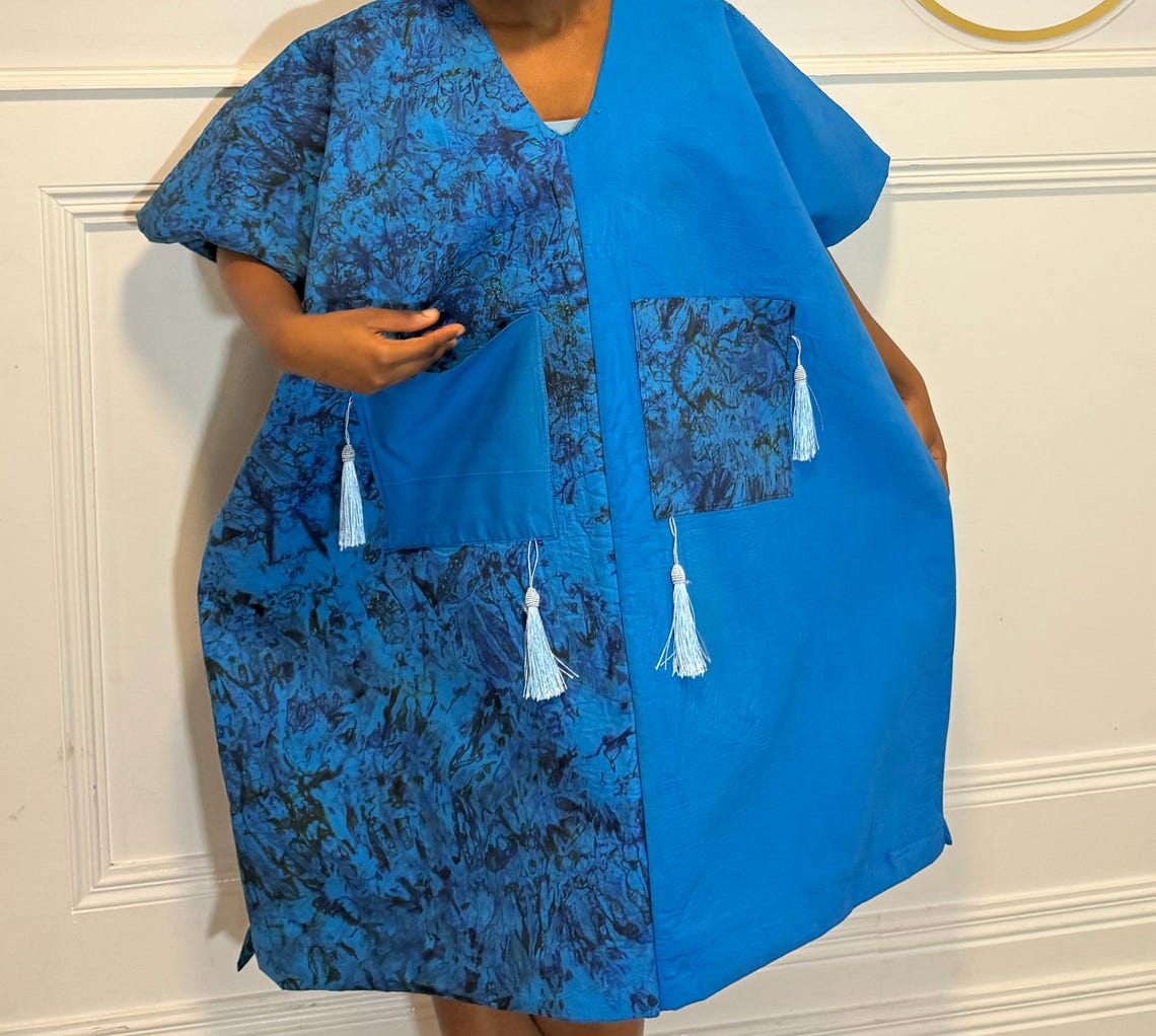 Adire Plain and Pattern Bubu With Tassels - Etsy