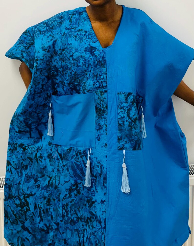 Adire Plain and Pattern Bubu With Tassels - Etsy