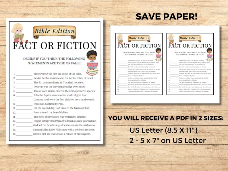 Bible Games for Kids Printable Bible Fact or Fiction Trivia Game Kids ...