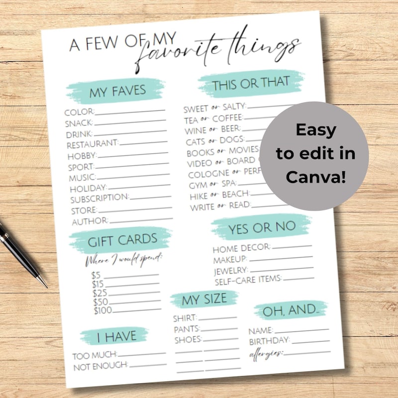 A Few of My Favorite Things Printable - Etsy