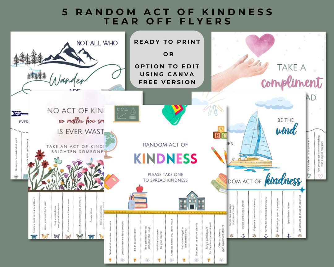 Editable Random Acts of Kindness Tear off Slip Sheets, Tear off ...