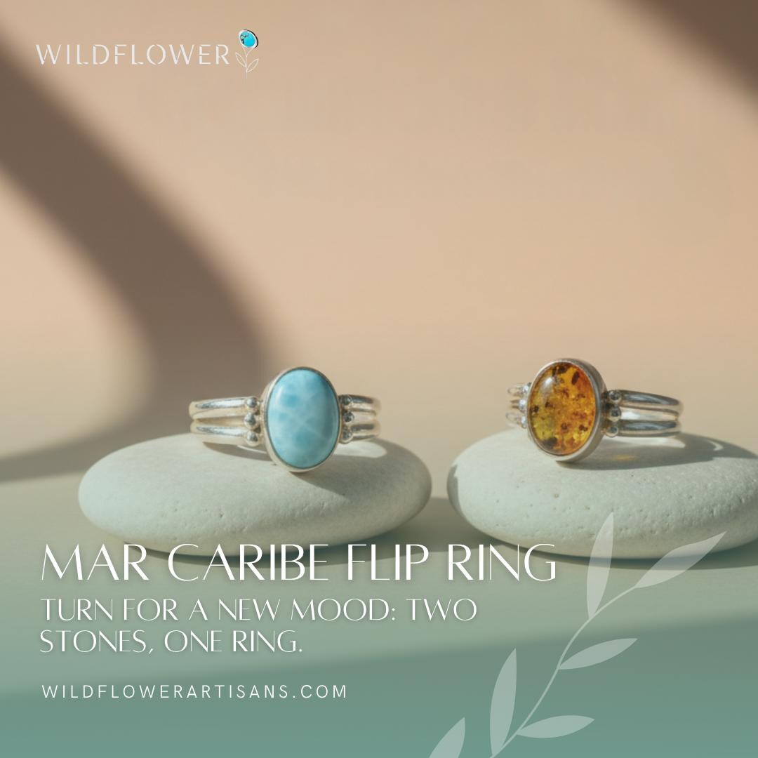 Mar Caribe Flip Ring - Reversible Larimar/amber, Sterling Silver - Etsy