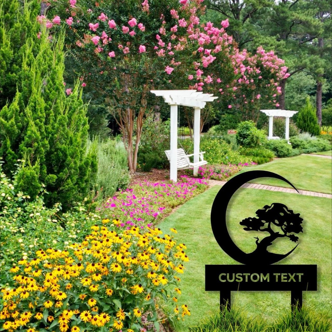 Metal Garden Sign Bonsai Tree Custom Family Name Garden Stake ...