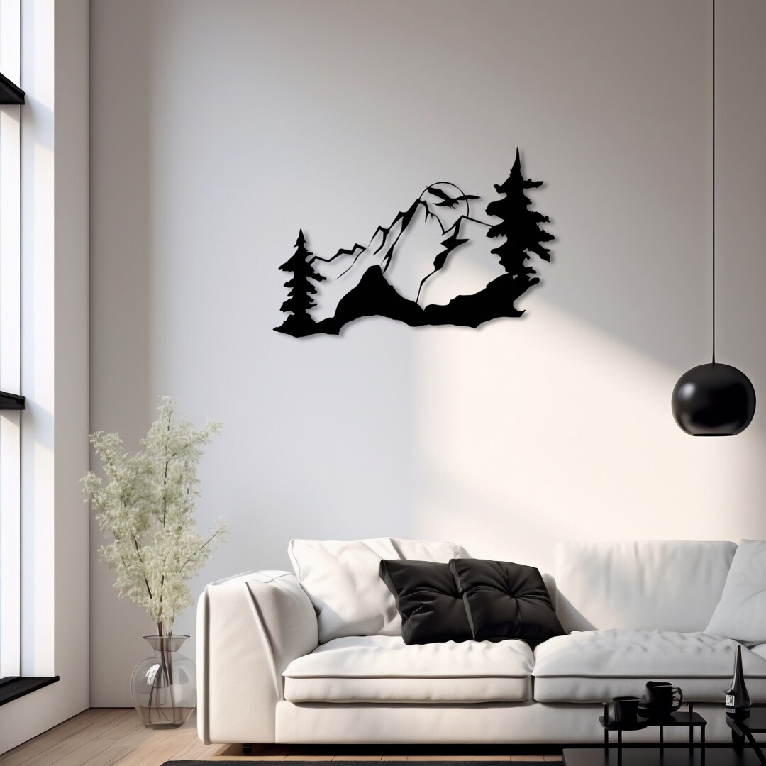Large Metal Wall Art Mountains Birds Metal Wall Decor Unique Forest ...
