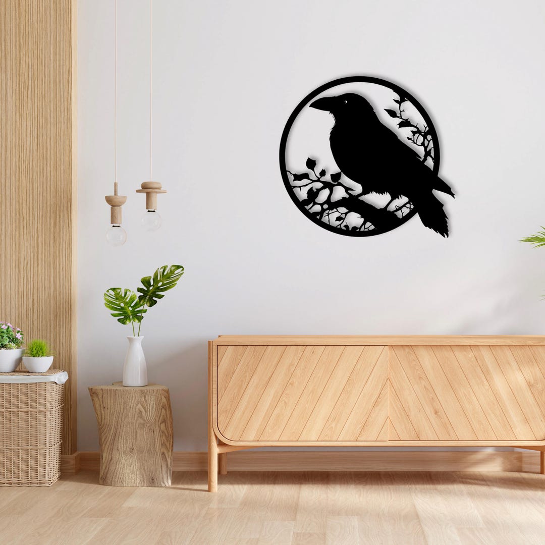 Metal Wall Art Raven on a Branch Huge Spooky Home Decoration Unique ...