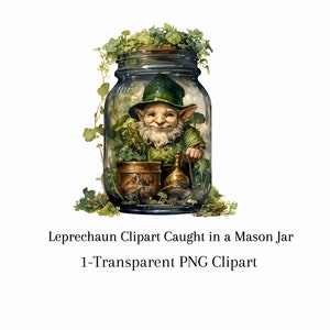 Leprechaun in a Mason Jar Clipart, Transparent PNG Digital Download, St ...