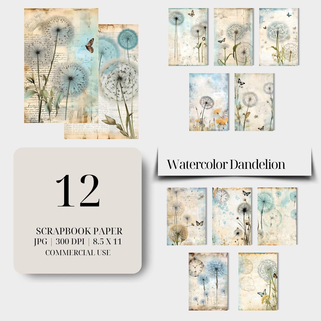 Dandelion Floral Scrapbook Paper - Digital Download for Junk Journals ...