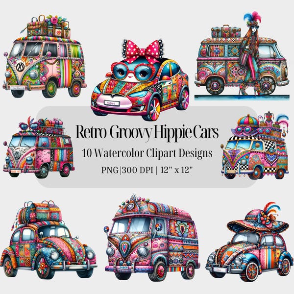 Hippie Van Clipart - Etsy
