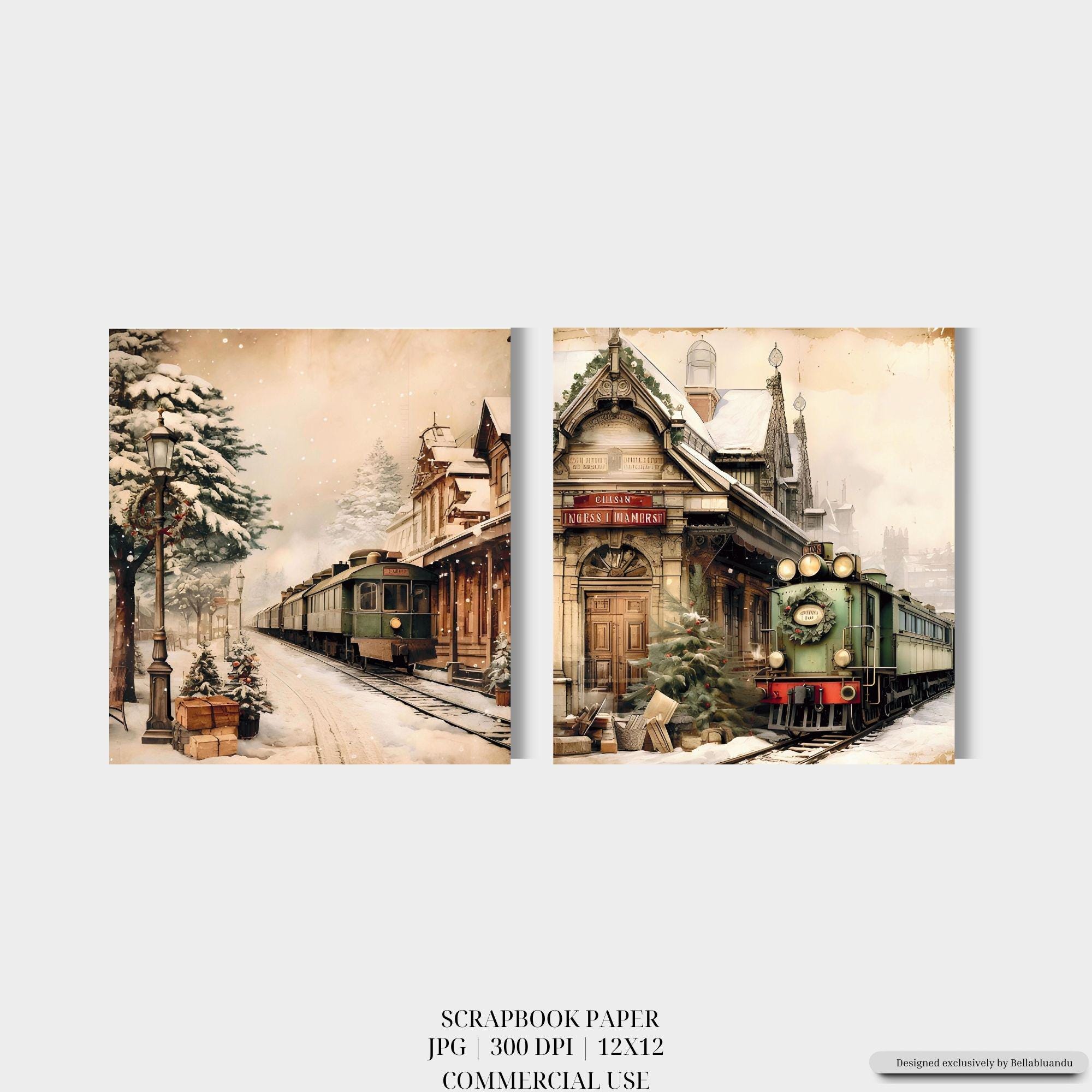 Christmas Trains Scrapbook Paper Instant Digital Download Inspiration ...