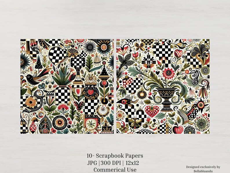 Whimsical Folk Art Digital Pattern Paper Pack for DYI Scrapbooking ...