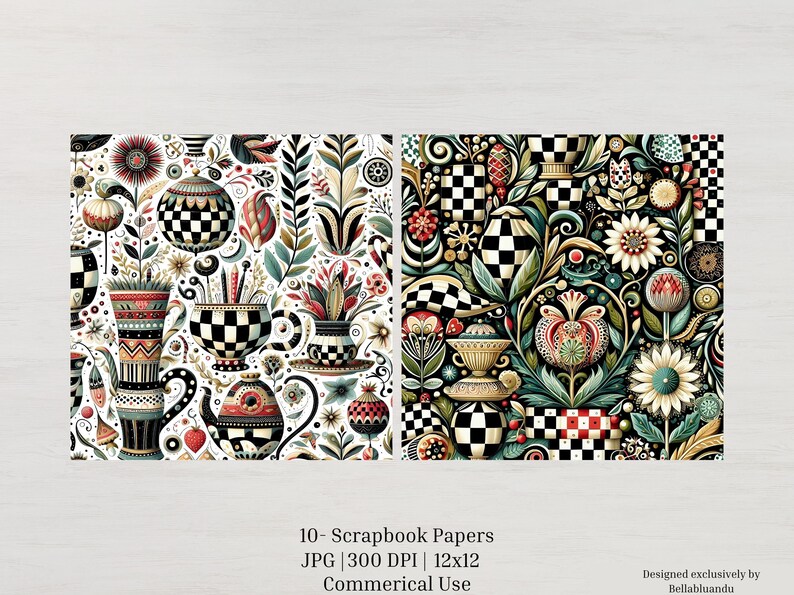Whimsical Folk Art Digital Pattern Paper Pack for DYI Scrapbooking ...