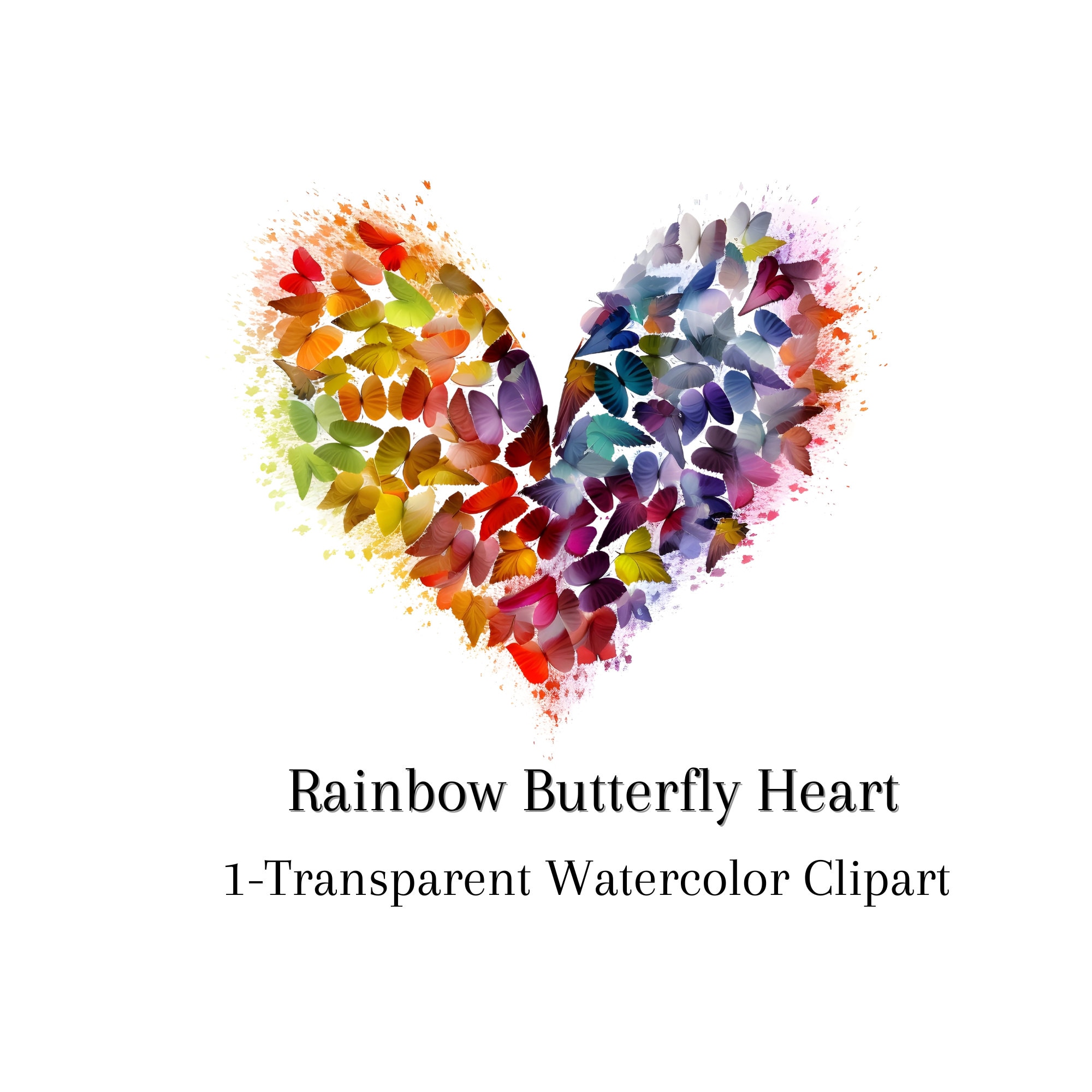 Rainbow Butterfly Heart Clipart PNG Transparent Background Instant ...