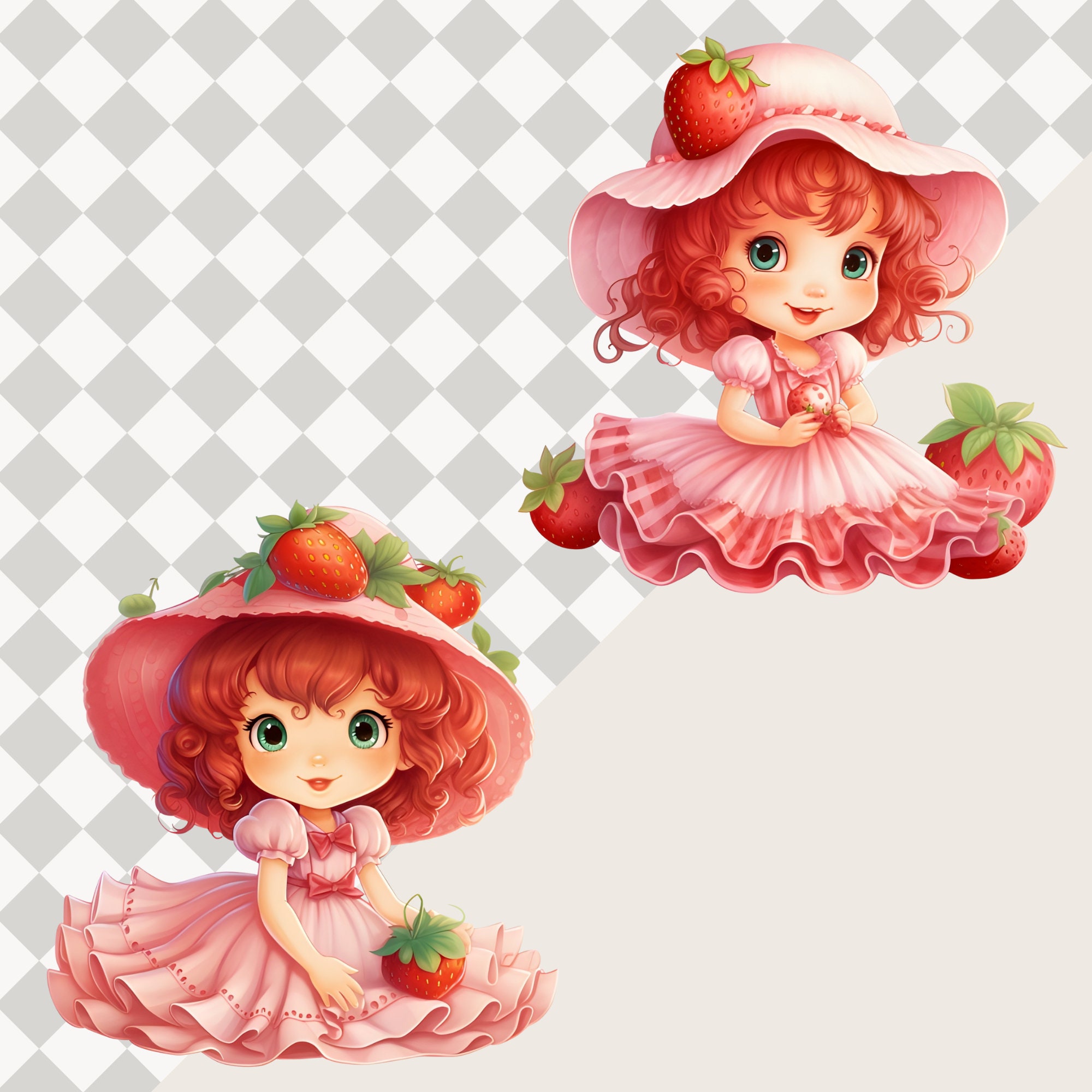 Strawberry Girls Clipart PNG Transparent Background Kawaii Style Cute ...