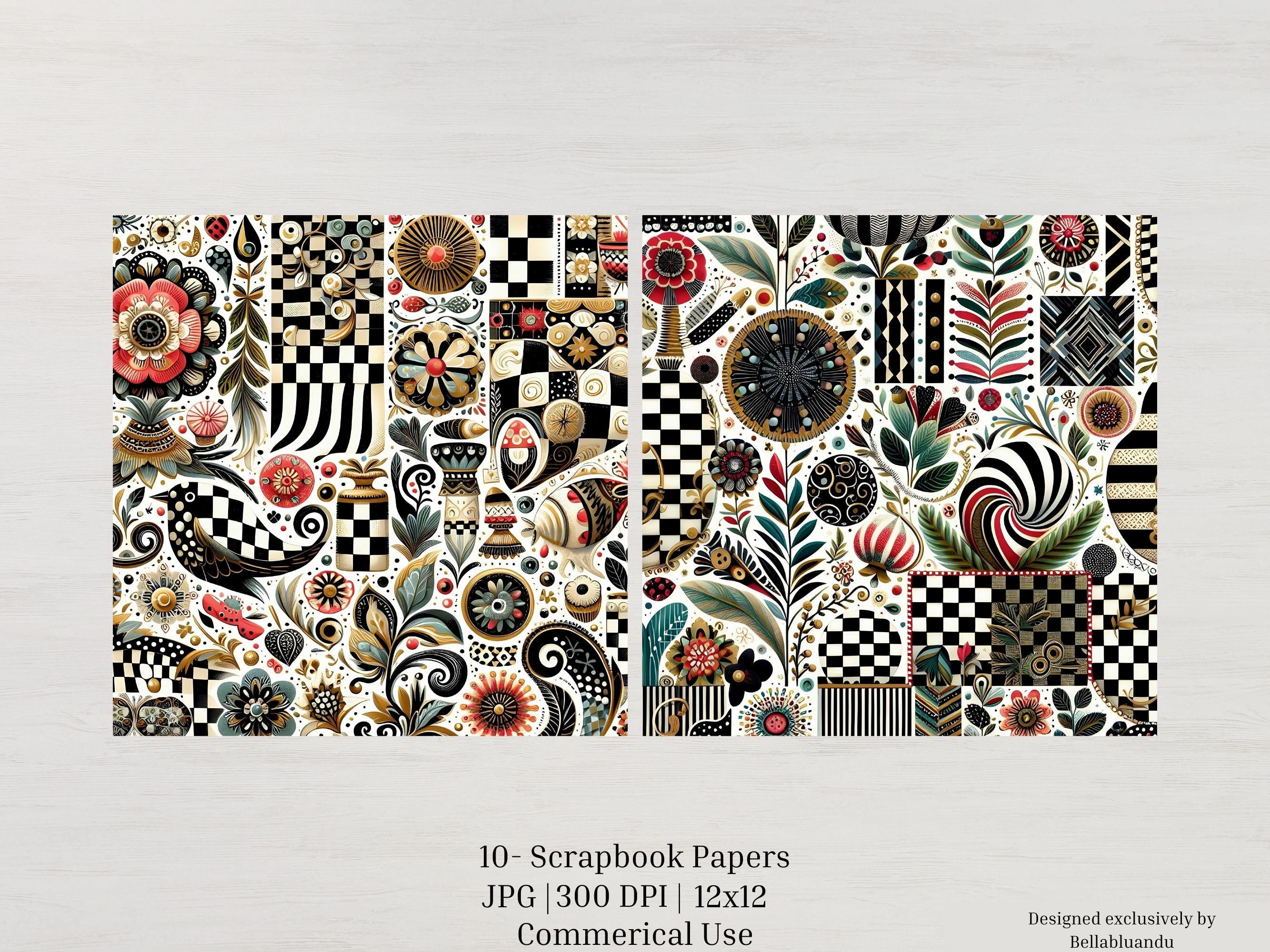 Whimsical Folk Art Digital Pattern Paper Pack for DYI Scrapbooking ...