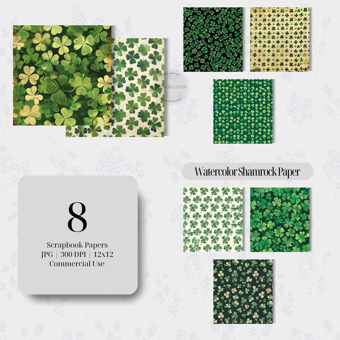 Vintage Shamrock Scrapbook Paper: St. Patricks Day Four Leaf Clover ...
